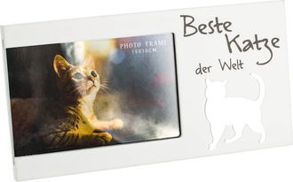 Brandsseller Bilderrahmen Fotorahmen - Beste Katze der Welt - mit Spiegelkatze 25x13x1,2 cm Matt-Weiß
