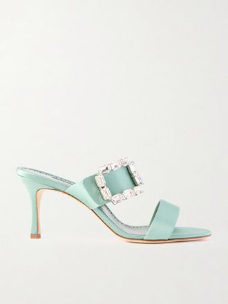 Manolo Blahnik Mayjousan 70 Mules Aus Satin Mit Kristallen - Gr&uuml;n
