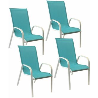 Happy Garden Happy Garden - Lot de 4 chaises marbella en textil&egrave;ne bleu - aluminium blanc