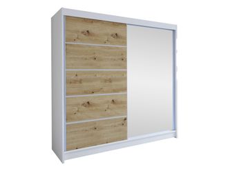 Mirjan24 Schiebet&uuml;renschrank Talin III, Aluminiumgleitschienen, Kleiderschrank mit Kleiderstange, Einlegeboden f&uuml;r Schlafzimmer, Diele (Wei&szlig;/Artisan + Spiegel,