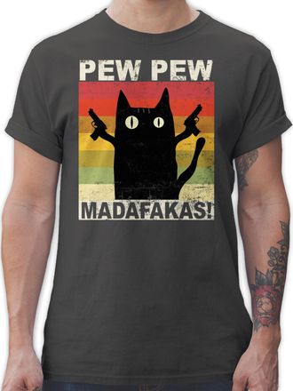 Shirtracer T-Shirt Herren - Spr&uuml;che Statement - Pew Pew Madafakas - XXL - Dunkelgrau - katzenshirt Shirts mit Aufschrift cat t - Shirt Katzen-Tshirt Tshirt State