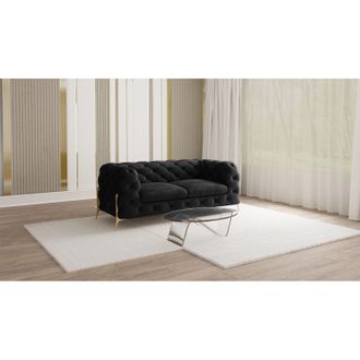 Jack & Alice home24 Sofa II 2-Sitzer Schwarz Samt Ravi 185 x 73 x 100cm Glamour