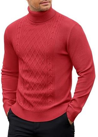 Coofandy Pull Tricot&eacute; col Roul&eacute; Homme Pull col Montant Pulls col Haut dhiver Sweater Regular Fit Pull Chaud pour Le Travail Rouge L