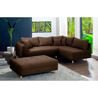 Norrwood home24 Ecksofa Meyford Braun Microfaser Enza 230 x 85 x 160cm Ottomane davorstehend rechts mit Hocker Skandi