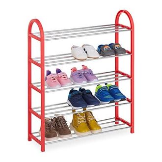 Relaxdays &Eacute;tag&egrave;re &agrave; Chaussures, Enfants, 15 Paires, Pointure 30, Peu encombrant, Ouvert, l&eacute;ger, Rangement Couloir, Rouge