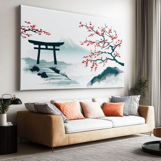 Generic Großes Leinwandbilder Wandbilder Japanische Tusche Kirschblüten Bogenbild auf leinwand Wandkunst Modern Aesthetic XXL Kunstdruck Deko für Wohnzimmer S