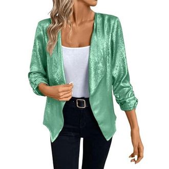 Generic Manteau Cr&egrave;me Femme Paillettes Paillettes Veste Femme Ouvert Devant et Manches Longues Femme Manteau Sexy (Vert Clair, L)