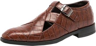 Generic Chaussures habillées en cuir Oxford pour homme - Mocassins à enfiler - Boucle en métal réglable - Bout pointu - Semelle en caoutchouc antidérapante - 