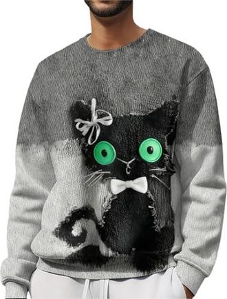 Generic Pull à col rond pour homme Imprimé Noël Col rond Polyester épais Simple Casual Hiver Sweatshirt, Vert, XXL