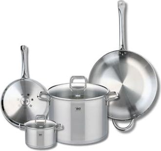 Fackelmann ELO 9505750 Batterie de cuisine 4 pièces, Ensemble de 2 Poêles de cuisson 24 et 32 cm et 2 faitouts 14 et 26 cm Elo Profi Citrin, inox, induction