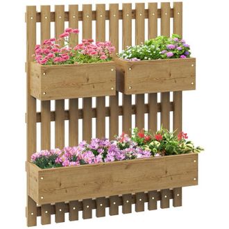 OUTSUNNY Jardini&egrave;re murale avec treillis - lot de 3 jardini&egrave;res murales - dim. 60L x 16l x 80H cm - bois de sapin pr&eacute;-huil&eacute;