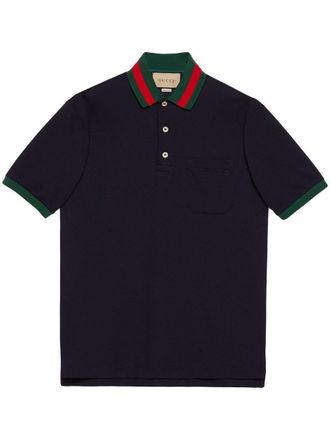 Gucci polo en piqu&eacute; &agrave; col ray&eacute; Web - Bleu