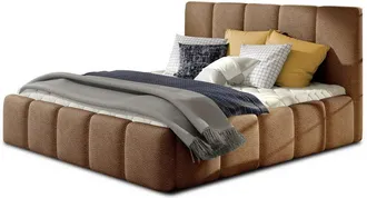 Les Tendances Les Tendances - Lit adulte Vika - Velours capitonn&eacute;-Marron clair-140x200