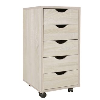 WOHNLING Rollcontainer 33 x 64 x 38 cm MDF-Holz 5 Schubladen Sonoma, Moderner Schubladencontainer mit Rollen, Standcontainer Bürocontainer