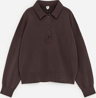Arket Sweatshirt Aus French Terry Mit Polokragen -Braun