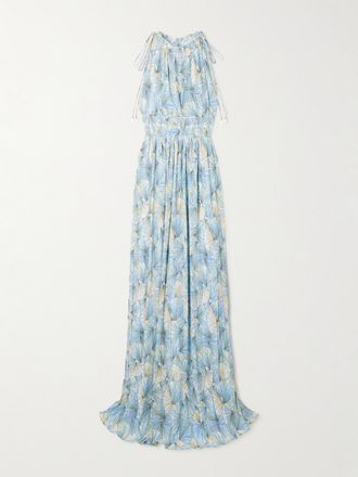 Veronica Beard Yardley Plissiertes Maxikleid Aus Bedrucktem Chiffon - Blau