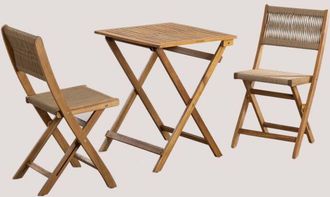 Sklum Sklum - Ensemble table de jardin pliante classique Delawer et 2 chaises Brun Bl&eacute;