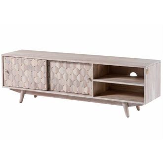 Massivmoebel24 TV-Board Akazie 145x35x45 wei&szlig; lackiert mosayk 201