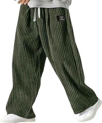 Generic Pantalon de jogging baggy d&eacute;contract&eacute; pour homme - Pantalon large extensible avec cordon de serrage &eacute;lastique - Pantalon de loisirs - Jambe droite - C