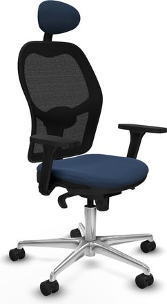 Piqueras y Crespo Computerstuhl mit 3D-Armlehnen, h&ouml;henverstellbare Lendenwirbelst&uuml;tze und festes Kopfteil, ausgestattet mit 5 Positionen, Schwarz/Marineblau