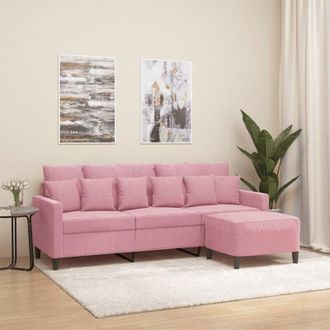 vidaXL Vidaxl - Canapé à 3 places avec repose-pieds Rose 180 cm Velours