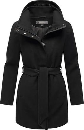 Marikoo Katalinaa Trench long pour femme, chaud, aspect laine, avec capuche amovible, taille XS-3XL, Noir, L