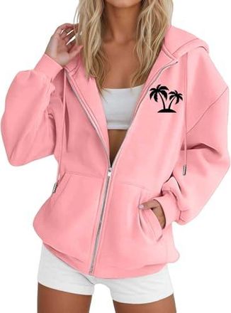 Generic 2026 Vestes &agrave; capuche &agrave; fermeture &eacute;clair pour femmes et adolescentes avec capuche enti&egrave;rement zipp&eacute;e, pull &agrave; manches longues et poches, rose, 3XL