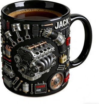 Generico Motor-Kaffeetasse, mechanisch, Retro-Design, Keramik-Kaffeetasse mit rutschfestem Griff, f&uuml;r M&auml;nner, Auto-Liebhaber, Geschenk zum Geburtstag, Weihnach
