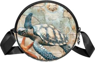 Generic Sac &agrave; bandouli&egrave;re rond pour femme, petit sac &agrave; bandouli&egrave;re motif tortue de mer, sac &agrave; dos avec fermeture &eacute;clair, bretelles r&eacute;glables, sac &agrave; main rond 
