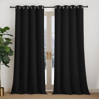 Nicetown Rideaux Occultants Thermique Anti Froid à Oeillets de Fenêtre Tissu Opaque Lumineux Bloquer Isolation du Chaud pour Chambre Salon, L 140 x H 240 cm, N