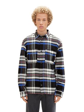 Tom Tailor Herren Overshirt Hemd mit Karo-Muster aus Baumwolle, black colorful check, XS