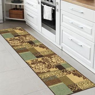 Ottomanson Tapis de couloir Collection Ottohome dos en Caoutchouc Motif Damassé style Contemporain 57 cm x 210 cm Marron