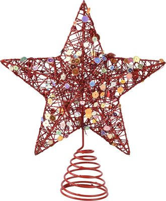 Kaemingk Christbaumspitze Stern mit bunten Pailletten 20cm Metall - Weihnachtsbaumspitze mit Spiralhalterung - Sternspitze Aufstecker für den Weihnachtsbaum - 