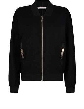 Liu Jo Femme, Sweatshirts et sweats &agrave; capuche, Noir, Taille: 38 FR Chain-detail Zip SweaT-shirt