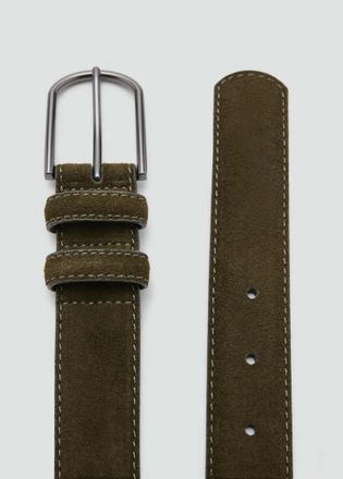 Mango Ceinture cuir su&egrave;de kaki - Homme - 100 - MANGO MAN