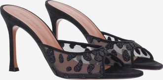 Amina Muaddi Womens Mesh Slipper Alexa Black Glitter Leopard Leather And
