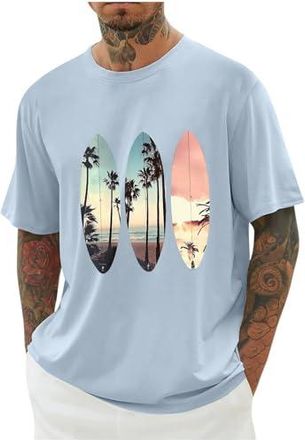 Generic T-shirt &agrave; col rond pour homme, d&eacute;contract&eacute;, respirant, haut de sport, &eacute;l&eacute;gant, classique, confortable, ample, l&eacute;ger, extensible, hawa&iuml;en, course en pl