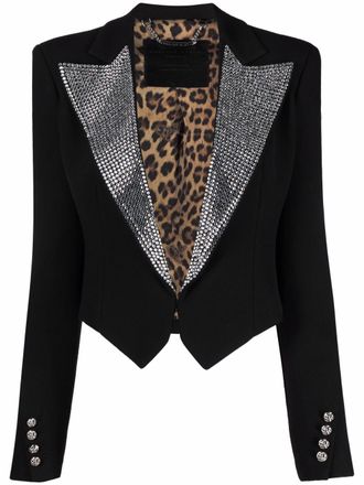 Philipp Plein blazer crop &agrave; ornements en cristal - Noir
