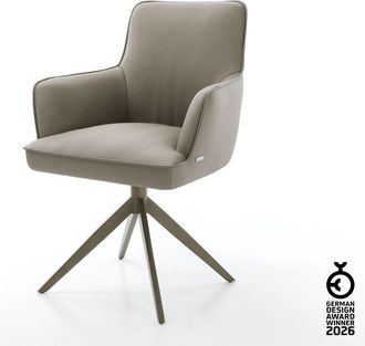 DELIFE Drehstuhl Heira-Flex mit Armlehnen Echt-Leder Schlamm Kreuzgestell breit Effektfinish Titan 360&deg; drehbar Taschenfederkern, Esszimmerst&uuml;hle