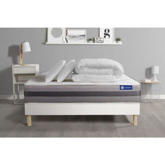 Actisom Komplettpaket Bett - Matratze 160x200 cm + Boxspringbett mit Lattenrost (im Set) + 2 Kopfkissen + Bettdecke - Actimemo Relax