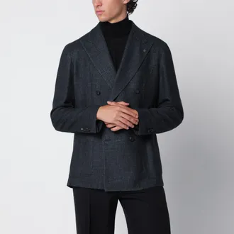 Tagliatore Petrol blue double-breasted wool and silk jacket