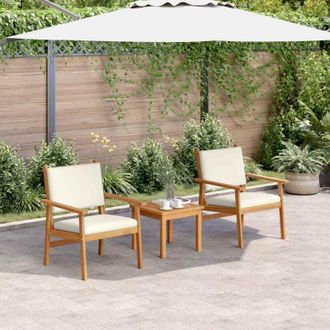 vidaXL 3-teiliges Garten-Bistro-Set mit Kissen aus massivem Akazienholz - Vidaxl