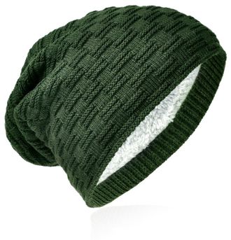 Miobo Beanie mit Innenfutter - warme Feinstrick-M&uuml;tze mit Flechtgitter Muster - sehr weich gef&uuml;tterte Winter-M&uuml;tze f&uuml;r Damen & Herren (Flecht-Gr&uuml;n)