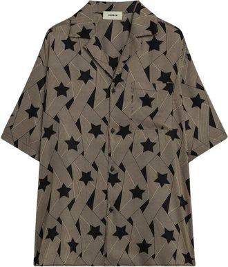 A Paper Kid Homme, Chemises, Noir, Taille: S Chemise en Viscose avec Imprim&eacute; Graphique Int&eacute;gral