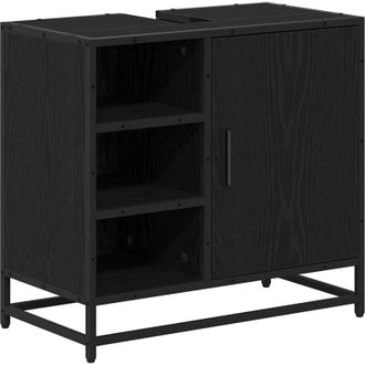 vidaXL Badezimmer Waschbecken Schrank mit Regal Schwarz Eichen-Optik vidaXL