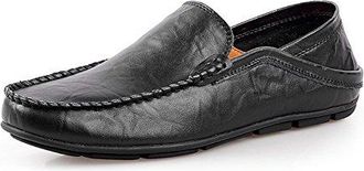 Rismart Homme Conduire Glisser sur Confort Cuir Loafers Décontractées Chaussures (Noir, 43 EU)