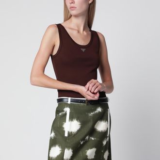 Prada Geripptes Baumwolltop in Kakao mit Logo