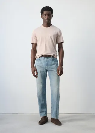 Mango Pantalon straight-fit coton et lin bleu clair vintage - Homme - 38 - MANGO MAN