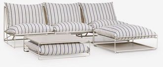 Sklum Amaro Gartenset mit 3-teiligem Modulsofa, Beistelltisch und umwandelbarem Ottoman Braun Tapioca - Dunkelblau - Sklum