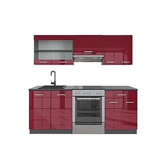 Vicco Cuisine R-Line, Rouge Brillant/Anthracite, 200cm sans PT
